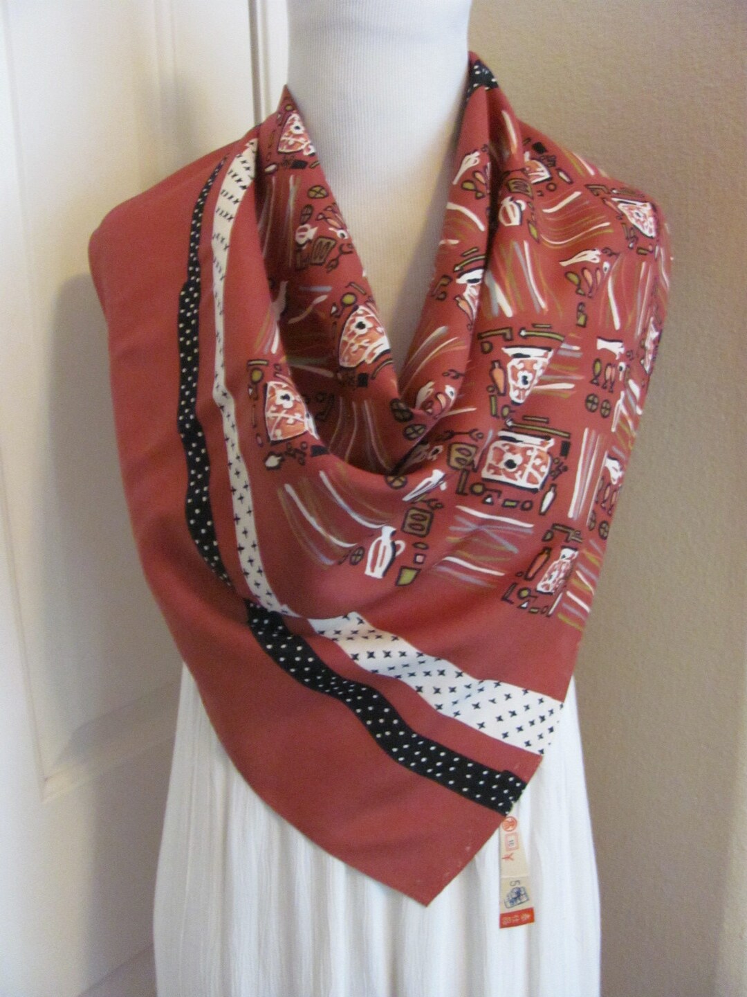 Lovely Vintage Mid Century Rust Rayon Scarf // 26" Inch 66cm Square ...