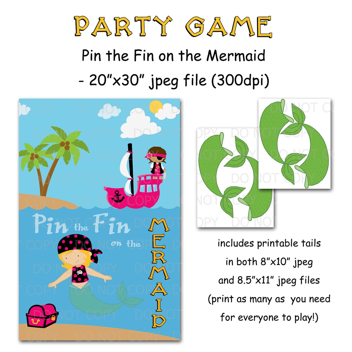 Printable DIY Pin the Fin on the Mermaid / Pirate Girl Party - Etsy