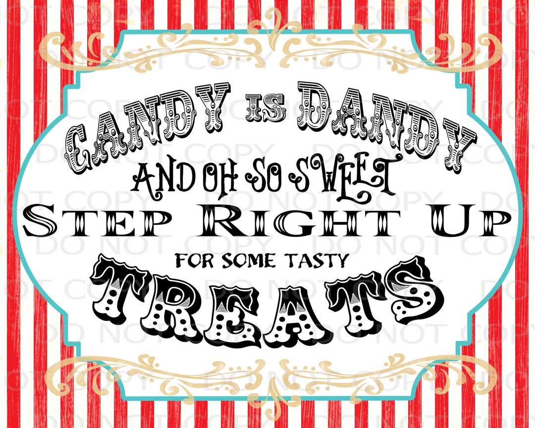 Printable DIY Vintage Circus Candy Treat Station Sign - 8"x10" INSTANT ...