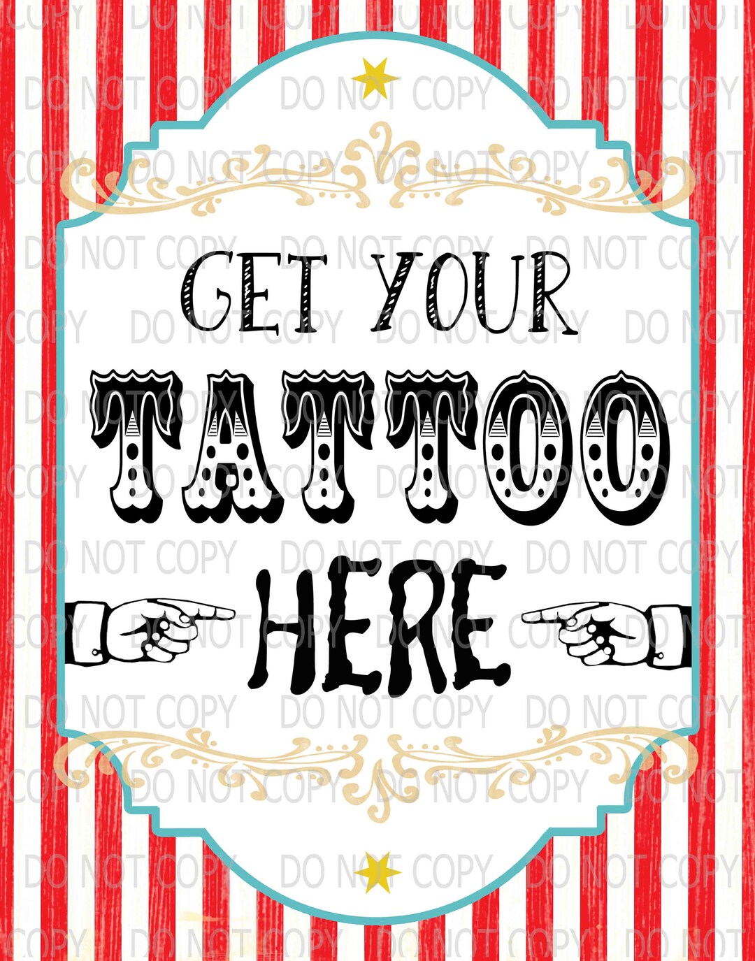 Printable Vintage Circus Tattoo Station Sign - 11" X 14" INSTANT ...