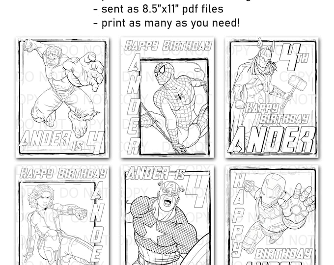 6 Printable PERSONALIZED Super Hero Coloring Pages - Etsy