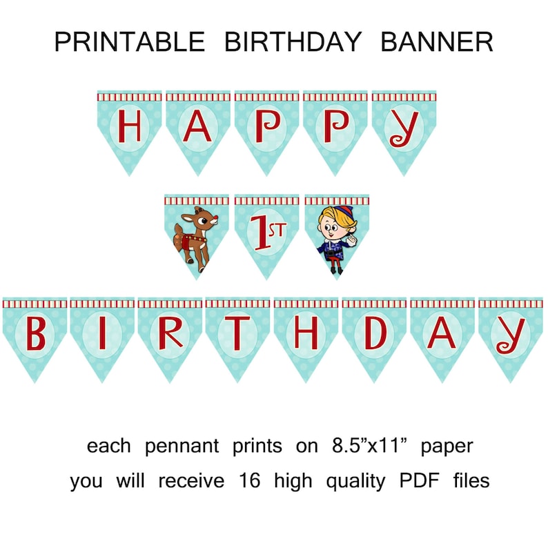 Printable Rudoph Inspired Happy Birthday banner | Etsy