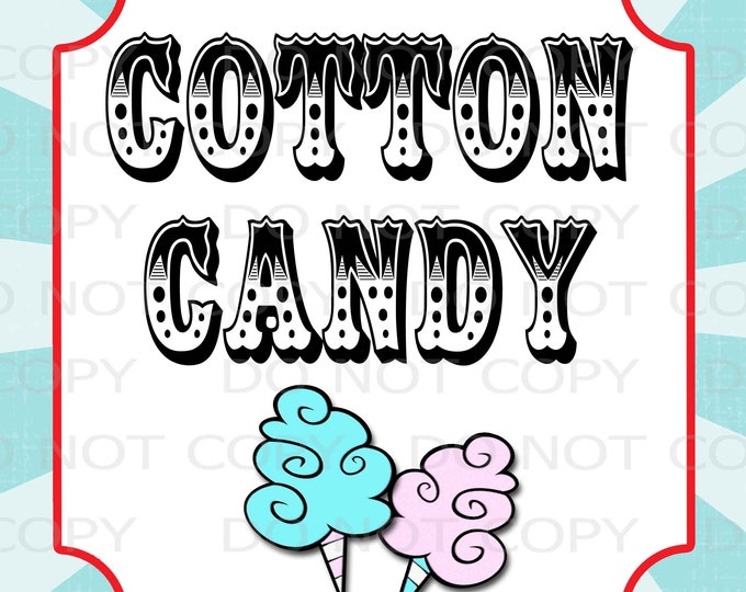 Printable DIY Vintage Circus Cotton Candy Sign 8.5 X 11 and 8x10 ...