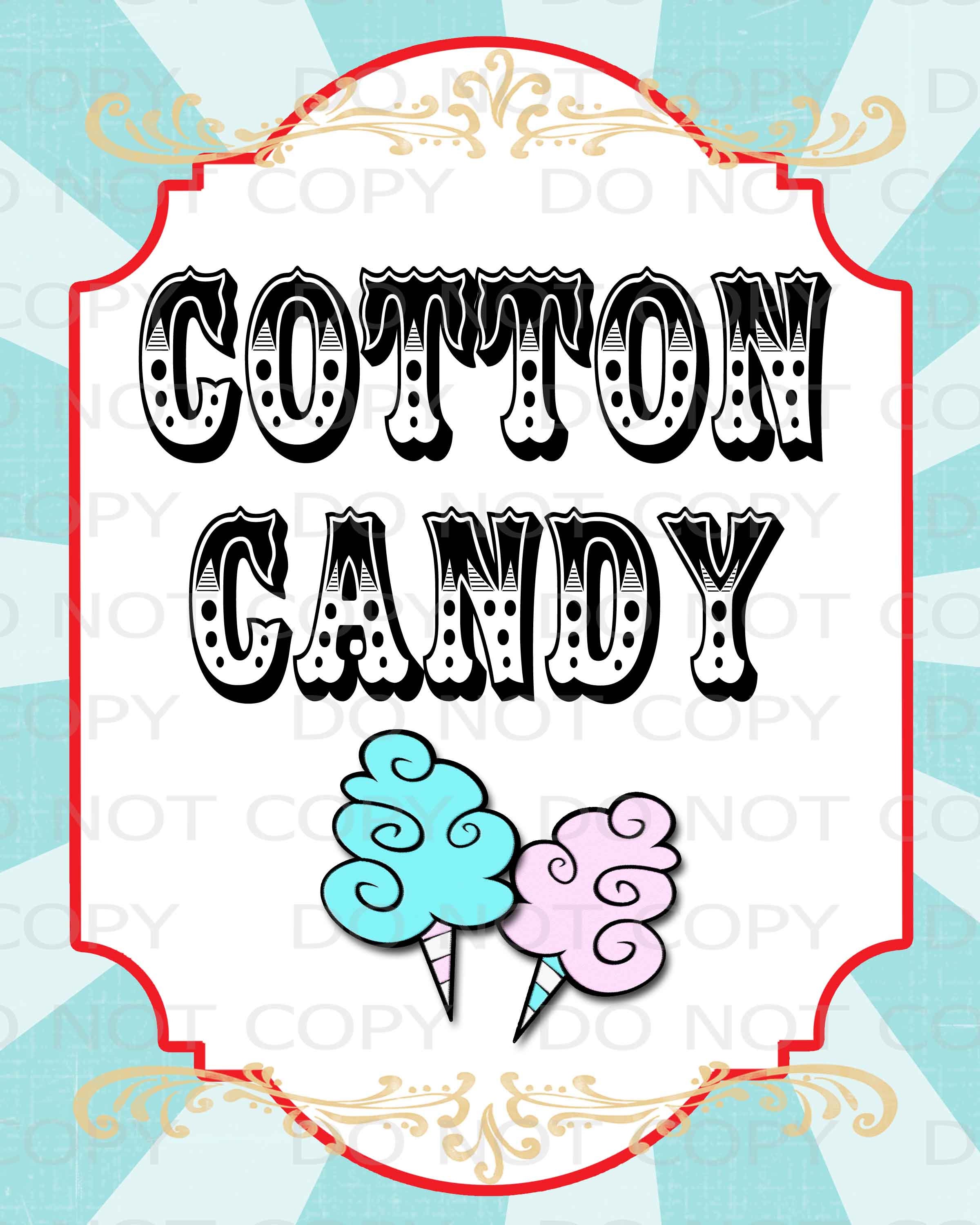 Printable DIY Vintage Circus Cotton Candy Sign - 8.5" X 11" and 8"x10 ...