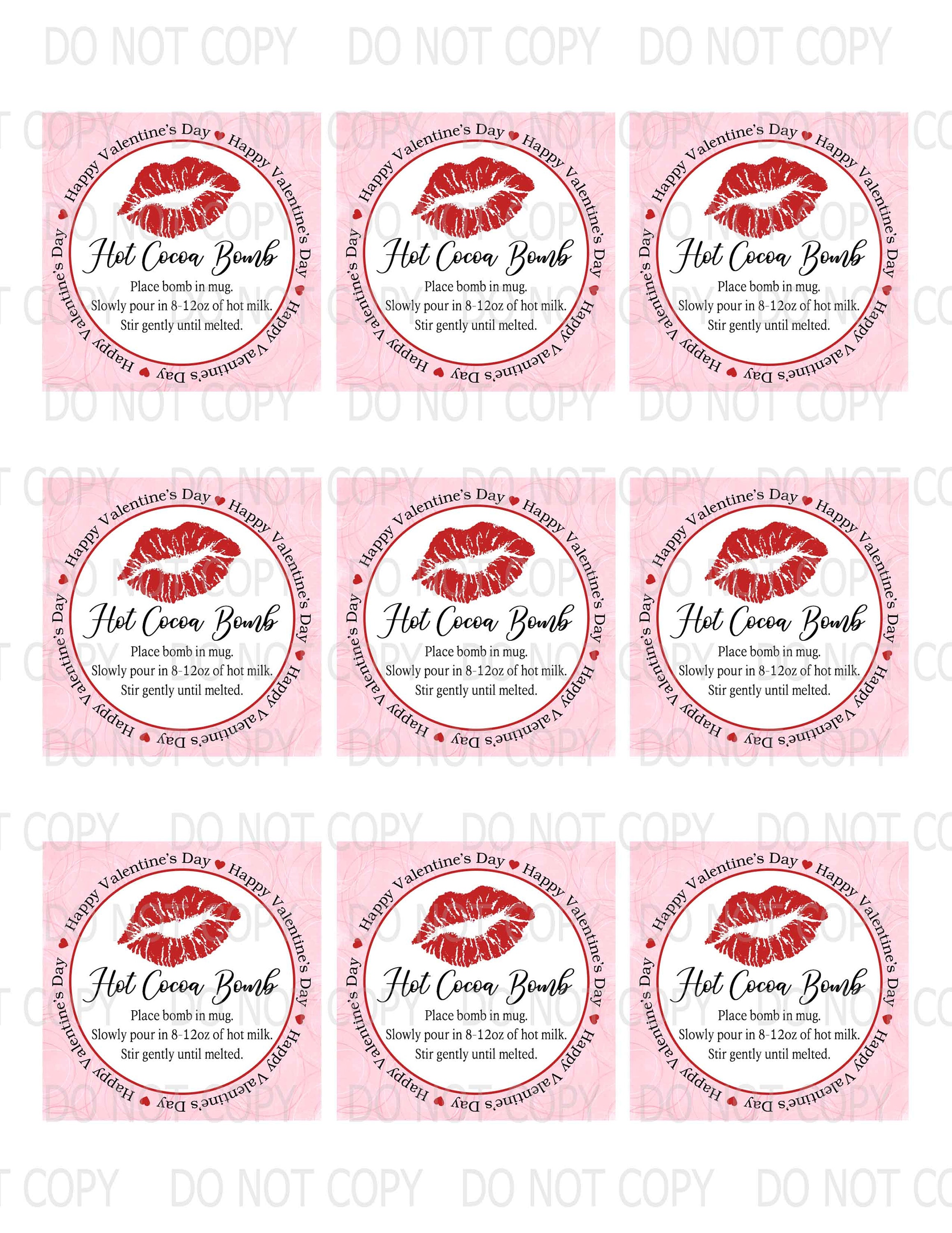 Printable Hot Cocoa Chocolate Valentine's Day Kiss Lips Heart Tags ...