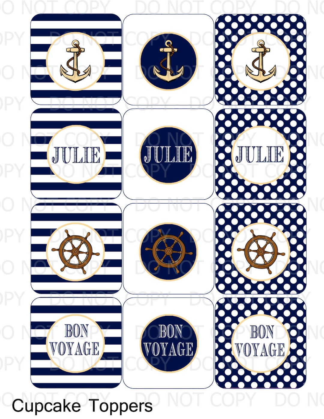 Printable DIY Personalized Nautical Navy Theme Cupcake Toppers - Etsy