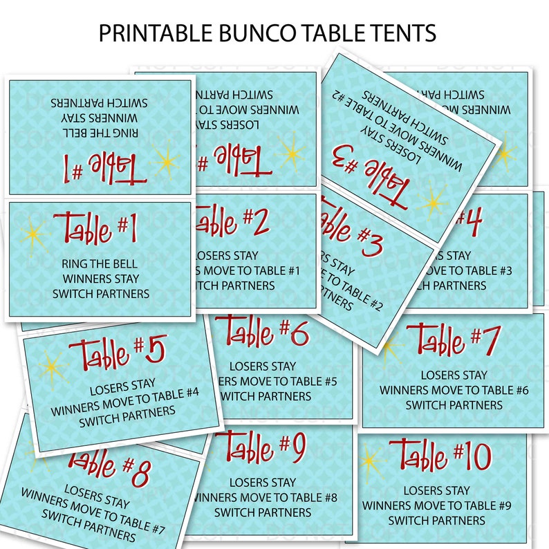 Printable 50's Retro Housewife Theme Bunco Party Table Tent Cards (10 ...