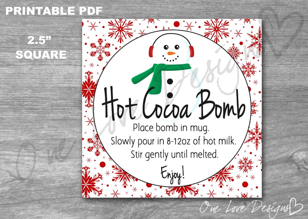Printable Hot Cocoa Chocolate Christmas Snowman Tags - INSTANT DOWNLOAD ...