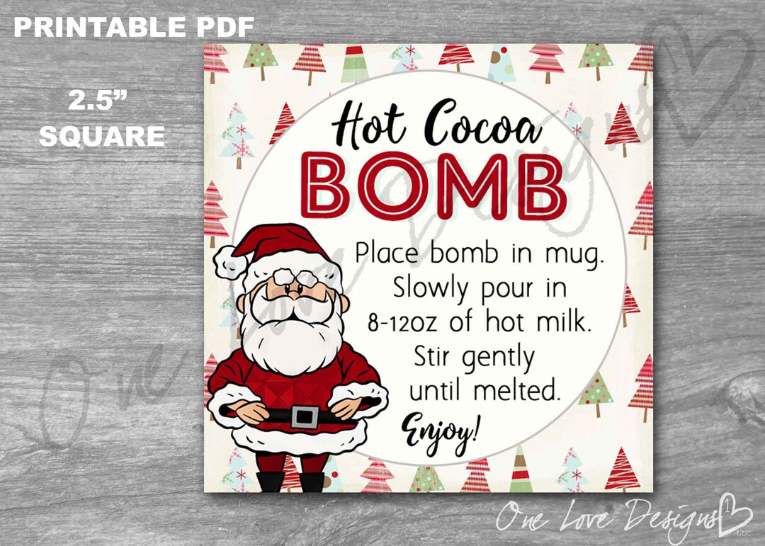 Printable Hot Cocoa Chocolate Christmas Santa Tags - INSTANT DOWNLOAD ...