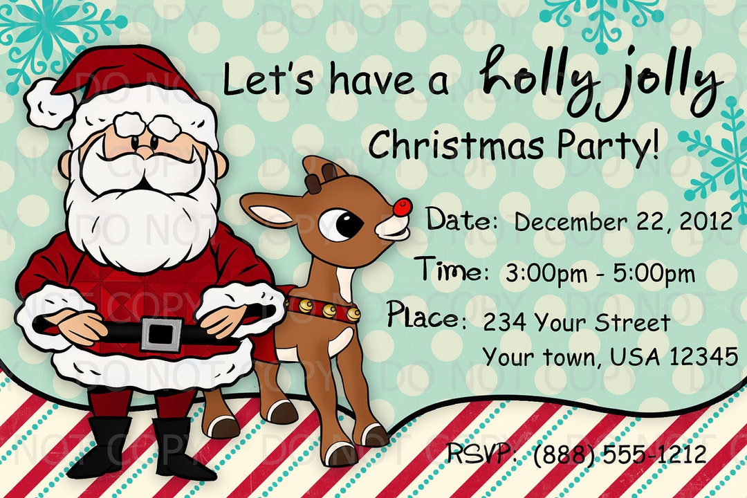 Printable DIY Christmas Party Santa Rudolph Theme Invitations - Etsy