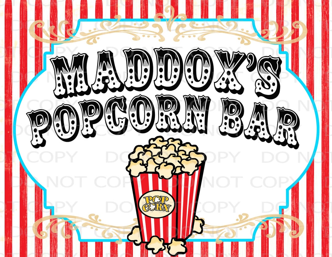 Printable Vintage Circus PERSONALIZED Popcorn Bar Sign - 8.5" X 11" - Etsy