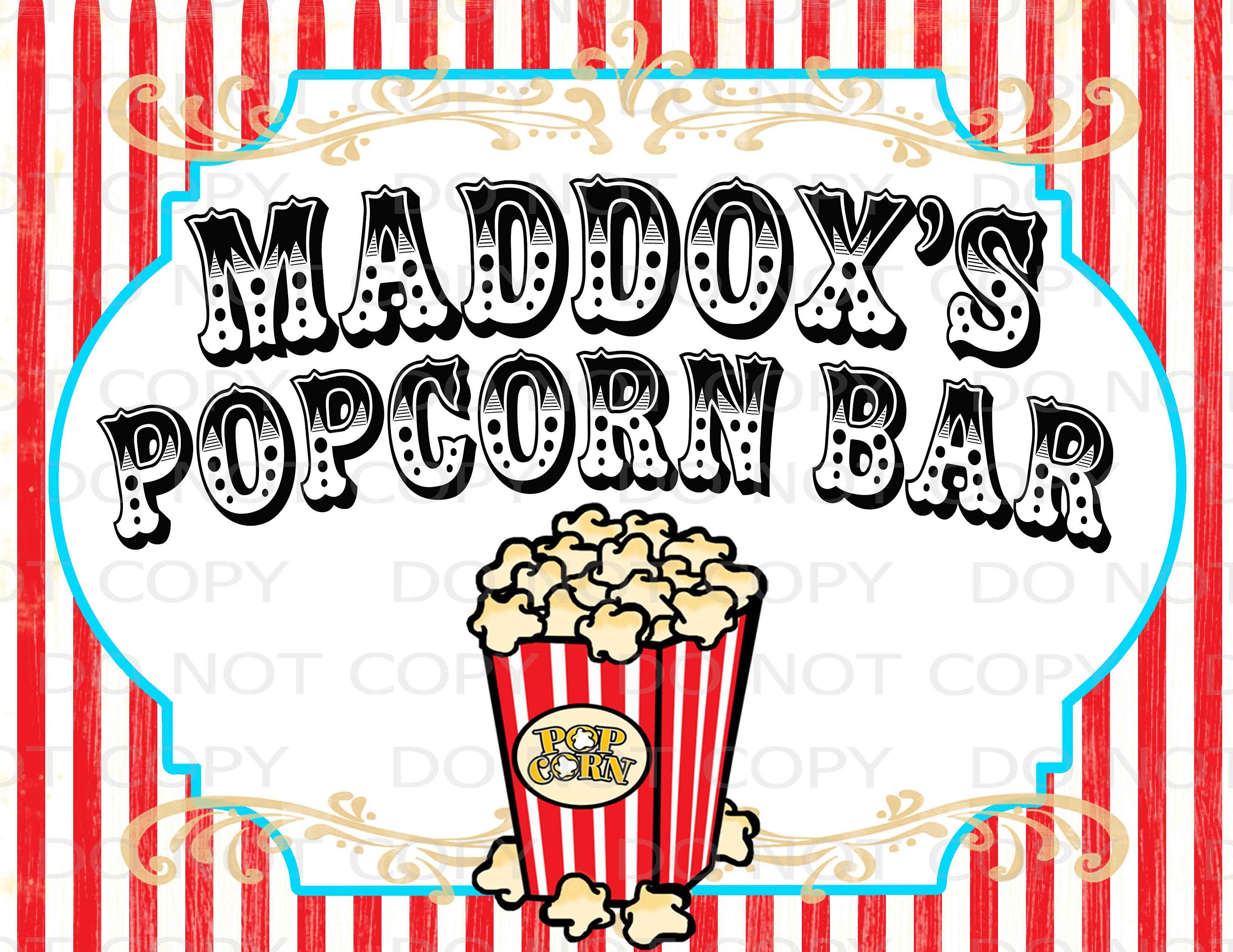 Printable Vintage Circus PERSONALIZED Popcorn Bar Sign - 8.5" X 11" - Etsy