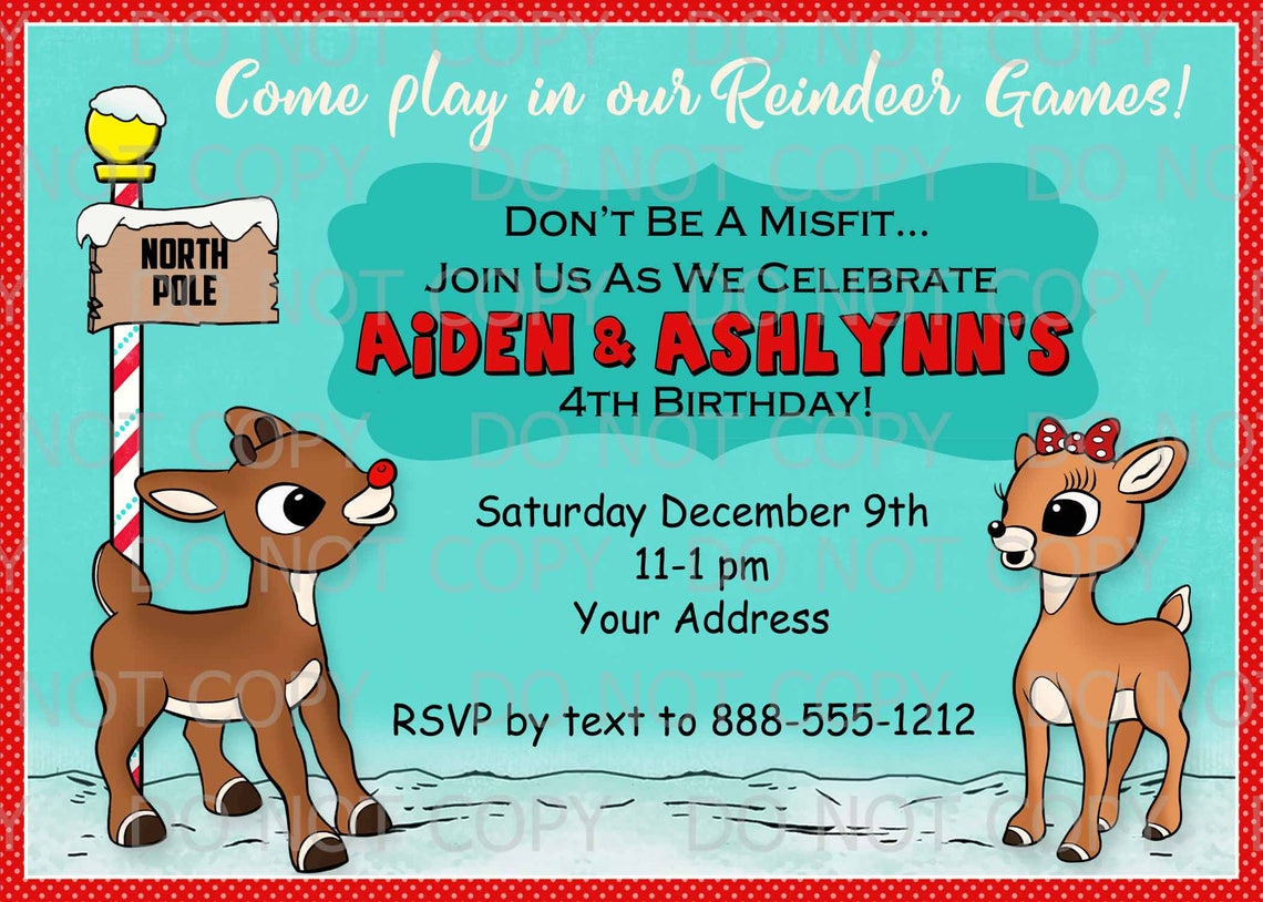 Printable Birthday Party Rudolph Theme Invitations - Etsy