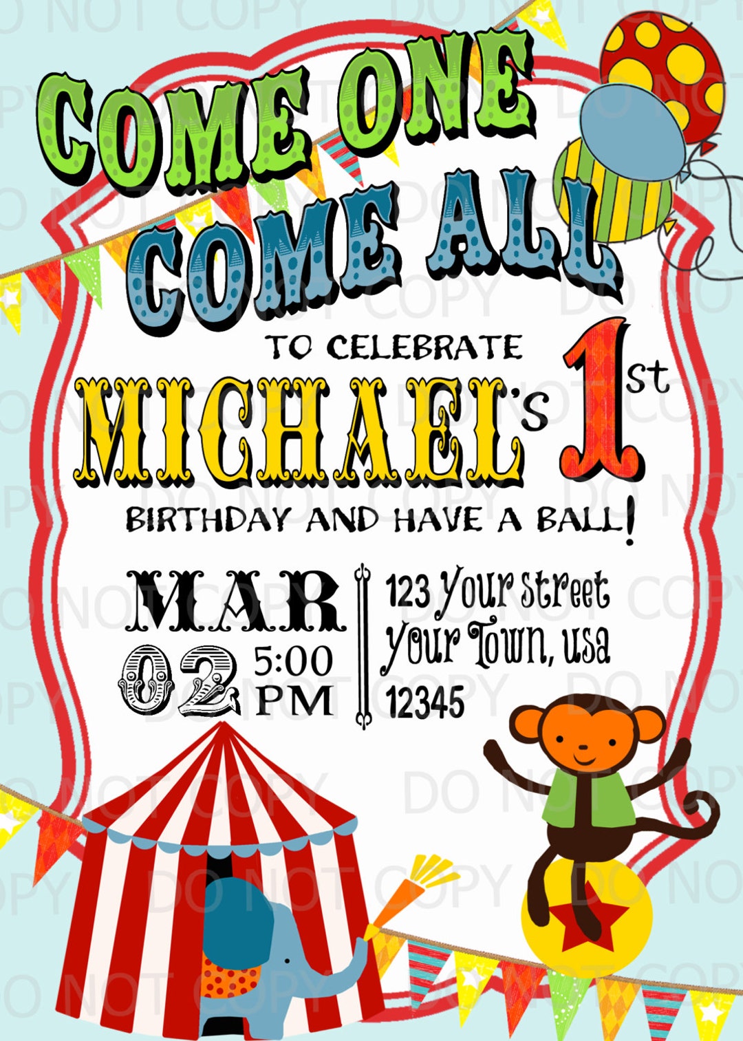 Printable DIY Circus Birthday Invitations - Etsy