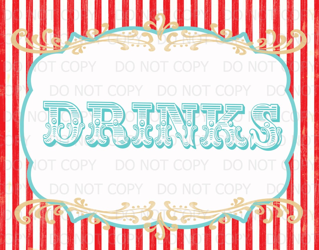 Printable Diy Vintage Circus Drinks Sign - 11" X 14" INSTANT DOWNLOAD ...