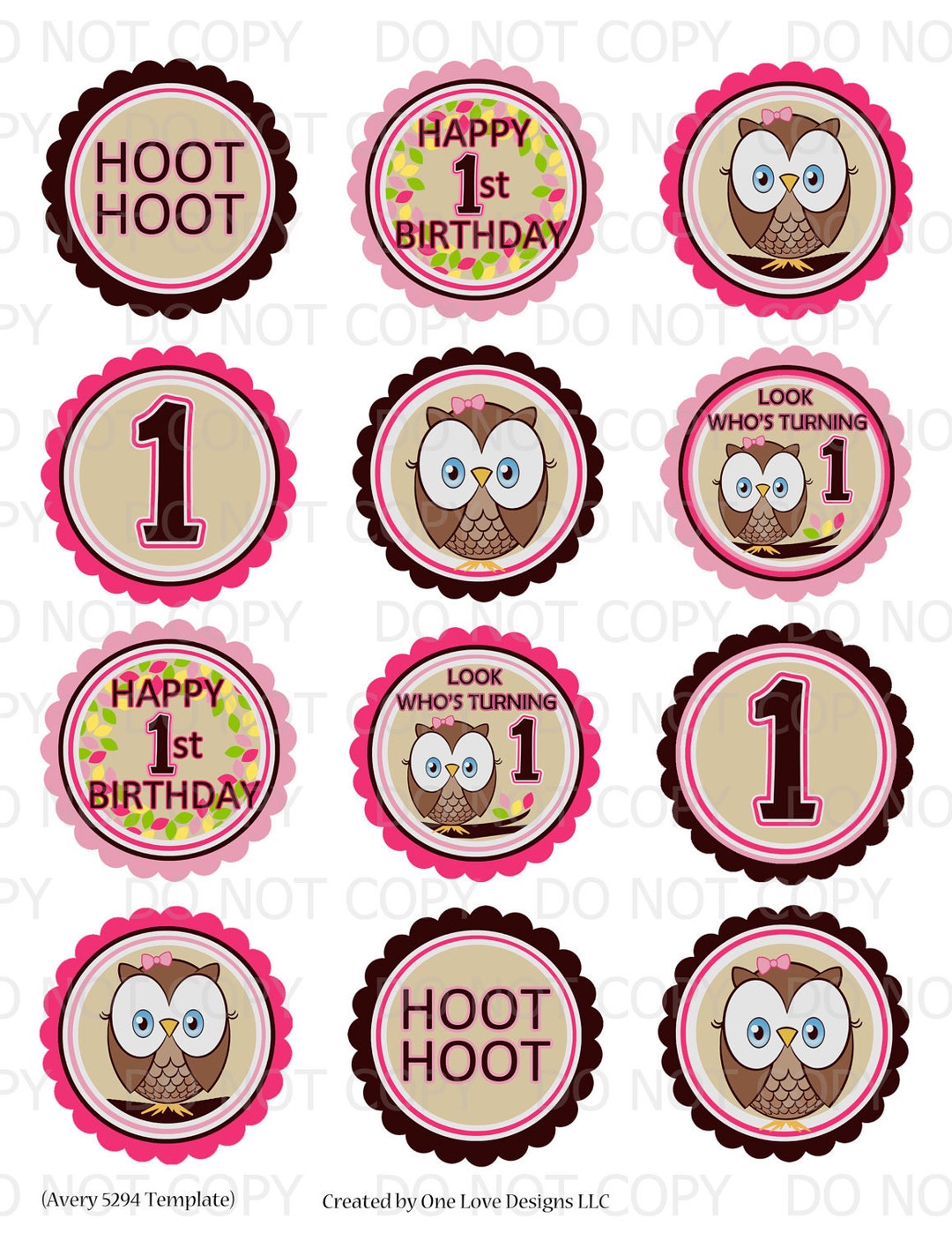 Printable DIY Owl First Birthday Theme 2.5 Labels avery 5294 Template ...
