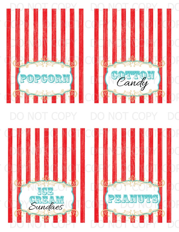 Printable DIY Vintage Circus Table Tent Food Labels Set of 8 | Etsy