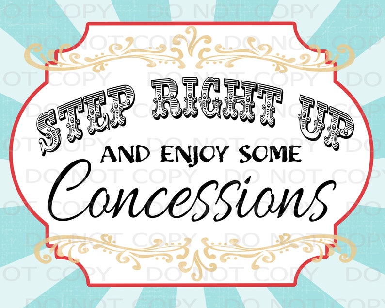 Printable DIY Vintage Circus Concessions Sign - 8.5" X 11" and 8"x10 ...