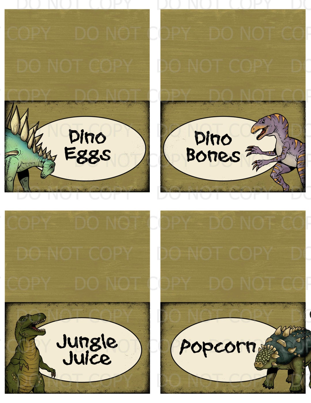 Printable Dino Dinosaur Birthday Party Table Tent Food Labels- 4 ...