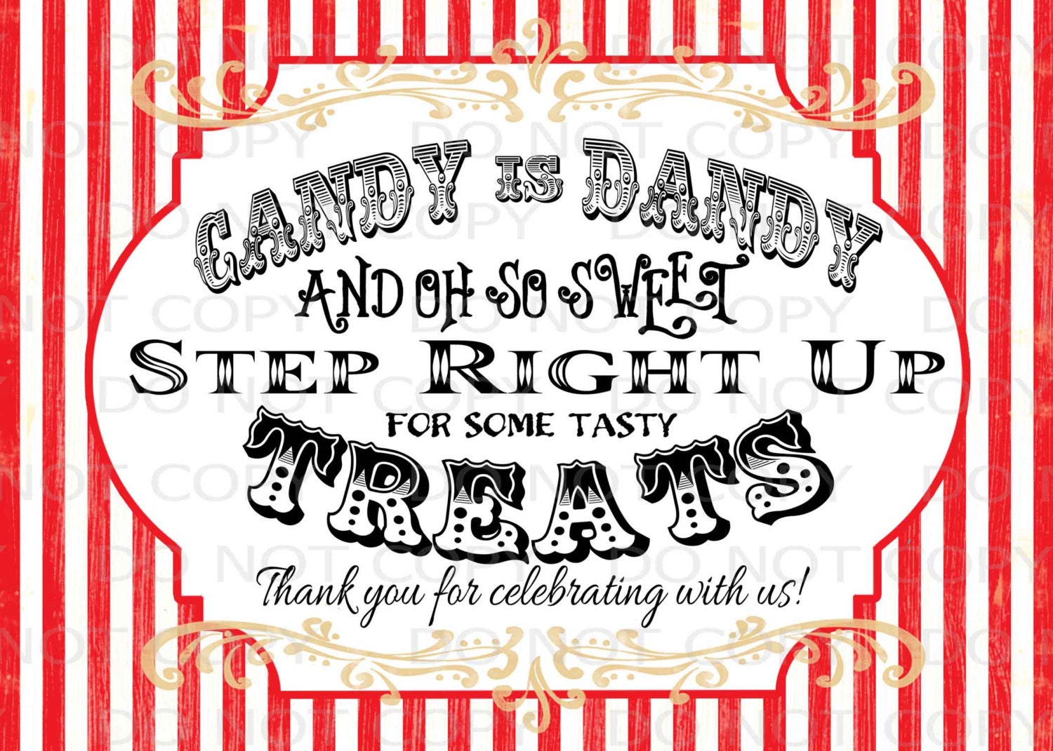 Printable DIY Vintage Circus Candy Treat Table Sign or Thank You Card ...