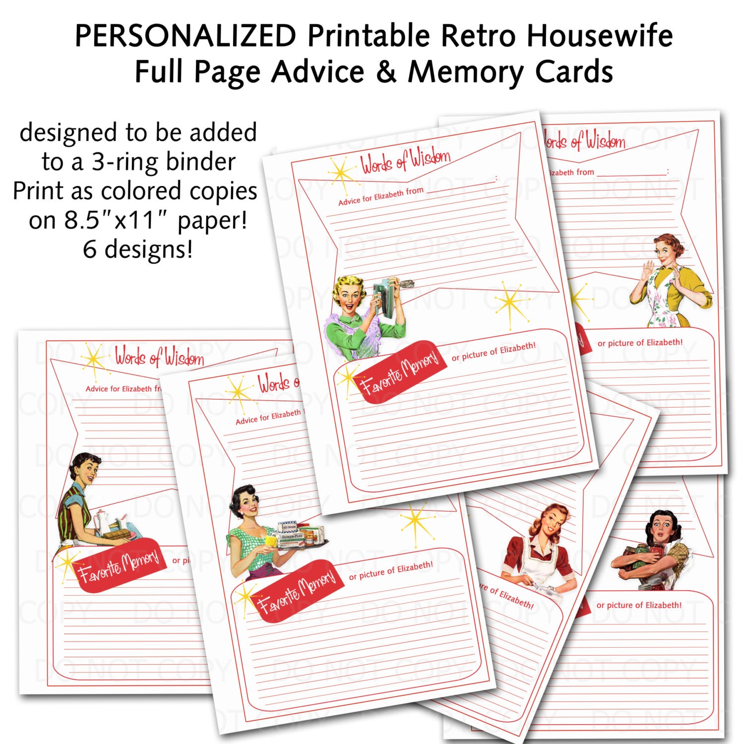 PERSONALIZED Printable 1950's Retro Housewife Full Sheet Words of ...