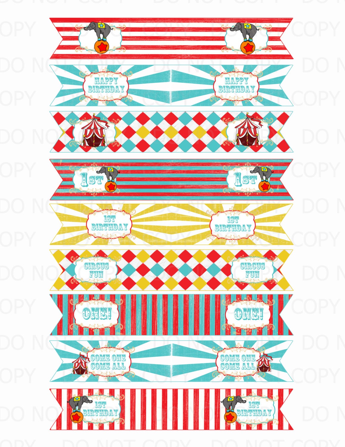 Printable DIY First Birthday Vintage Circus Theme Straw Flags | Etsy
