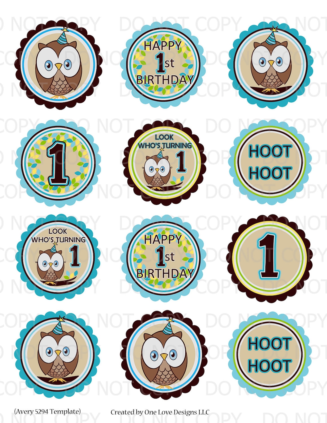 Printable DIY Owl First Birthday Theme 2.5 Labels avery | Etsy