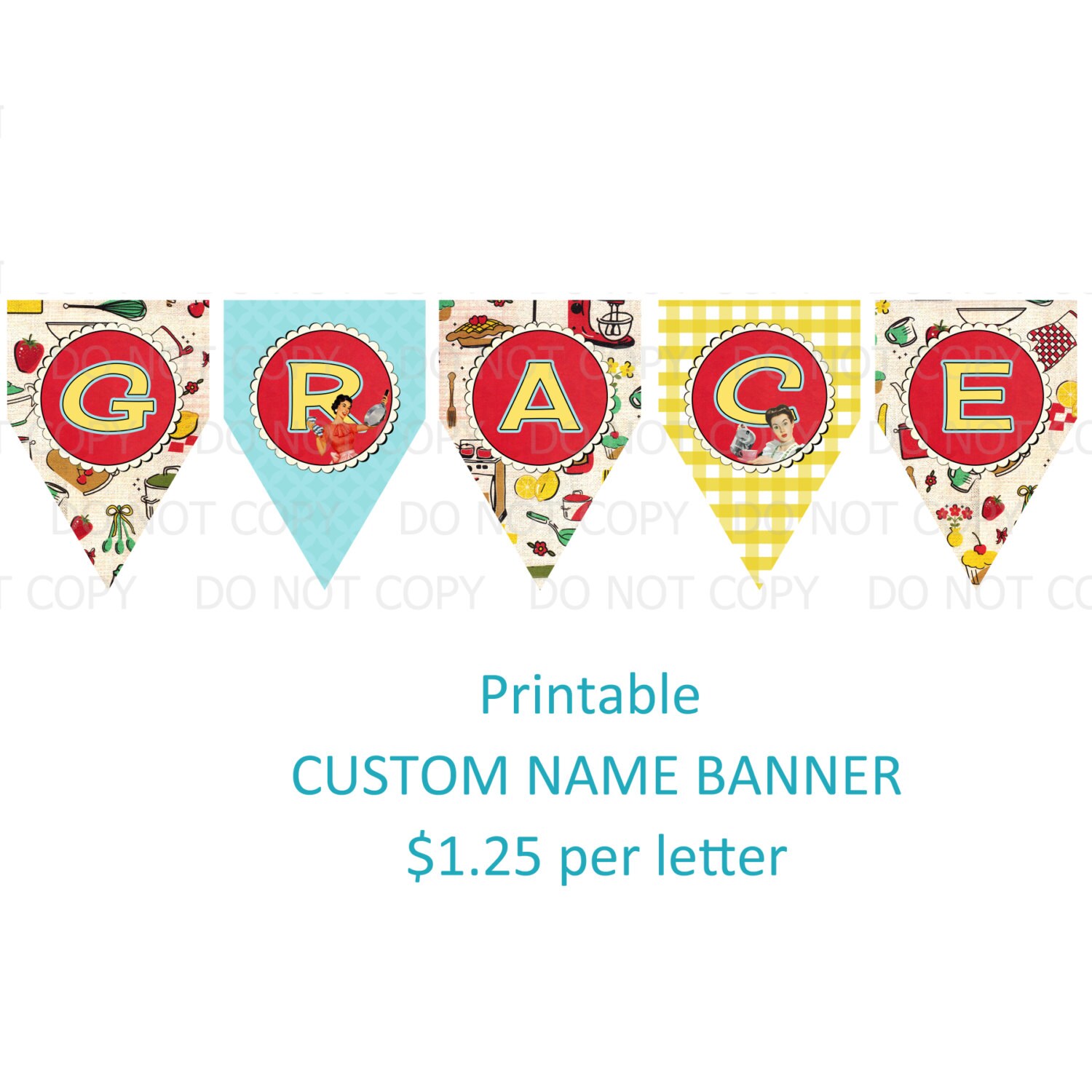 Printable Custom Name Banner - Coordinates With Retro Housewife Bridal ...