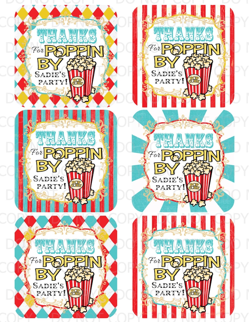 Printable DIY Personalized Circus Carnival Popcorn Theme Favor Bag ...