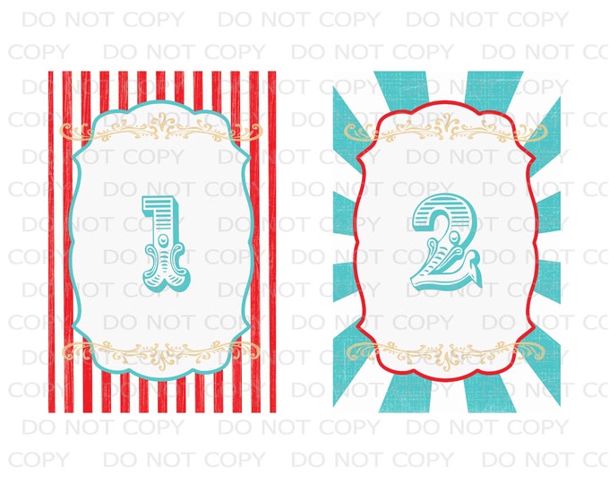Printable Vintage Circus Table Numbers 1 Through 22 - Etsy