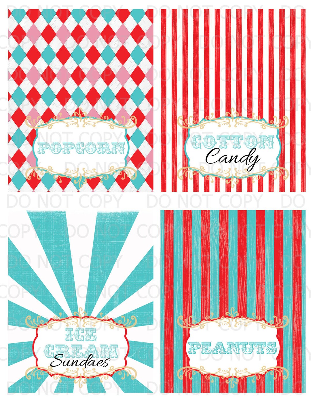 Printable DIY Vintage Circus Colorful Table Tent Food Labels- 4 Designs ...