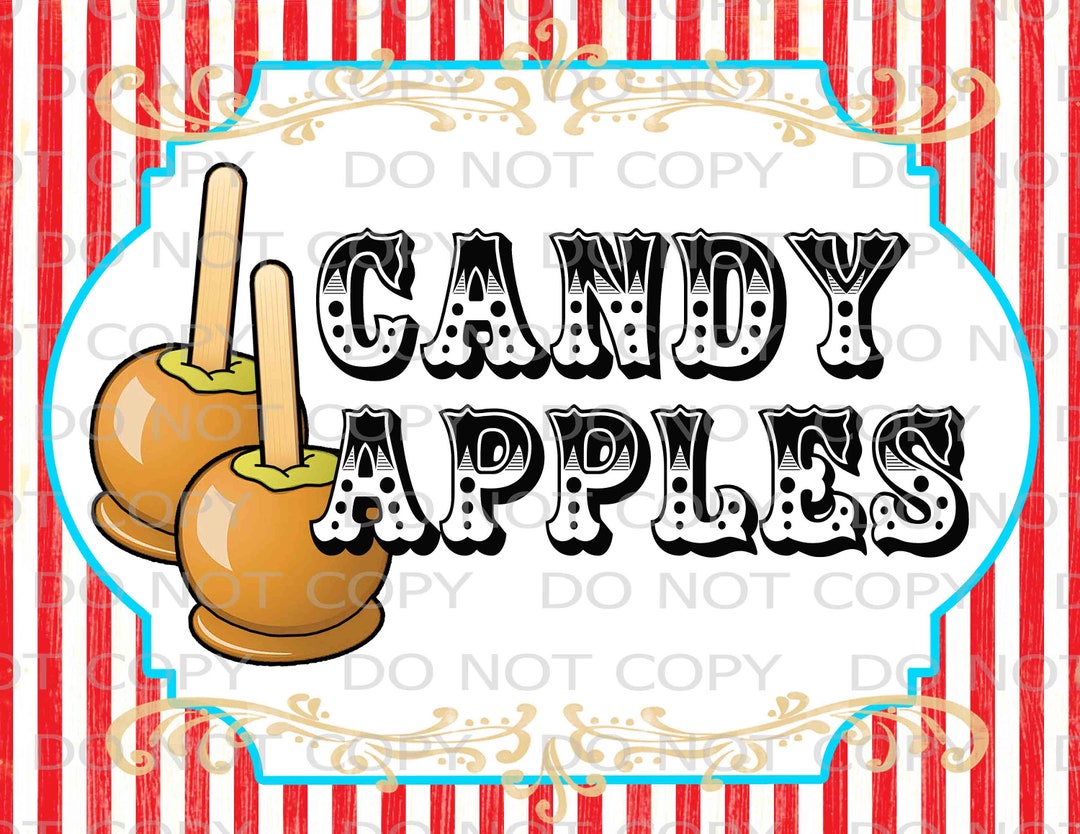 Printable DIY Vintage Circus Candy Apples Table Sign - 8.5" X 11 ...