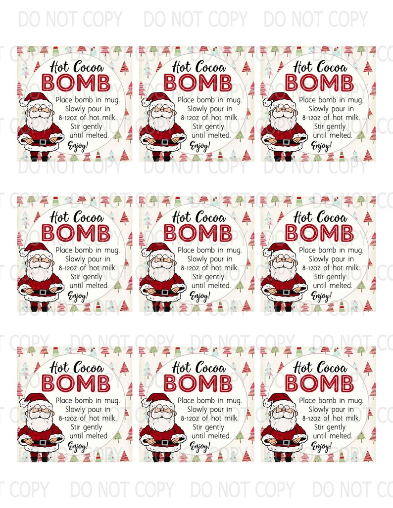 Printable Hot Cocoa Chocolate Christmas Santa Tags - INSTANT DOWNLOAD ...