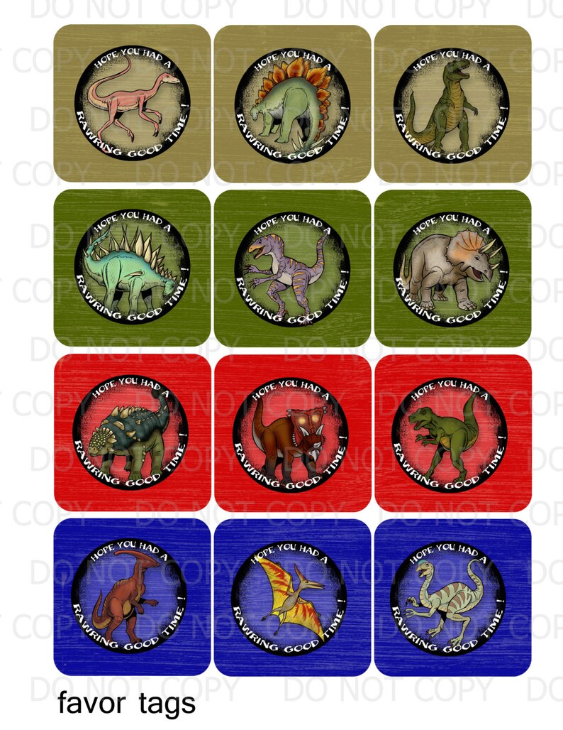 Printable Dinosaur Theme Favor Tags INSTANT DOWNLOAD | Etsy