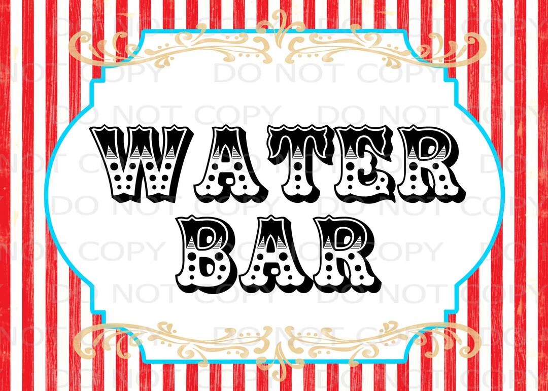 Printable DIY Vintage Circus Water Bar Sign - 5"x7" INSTANT DOWNLOAD - Etsy