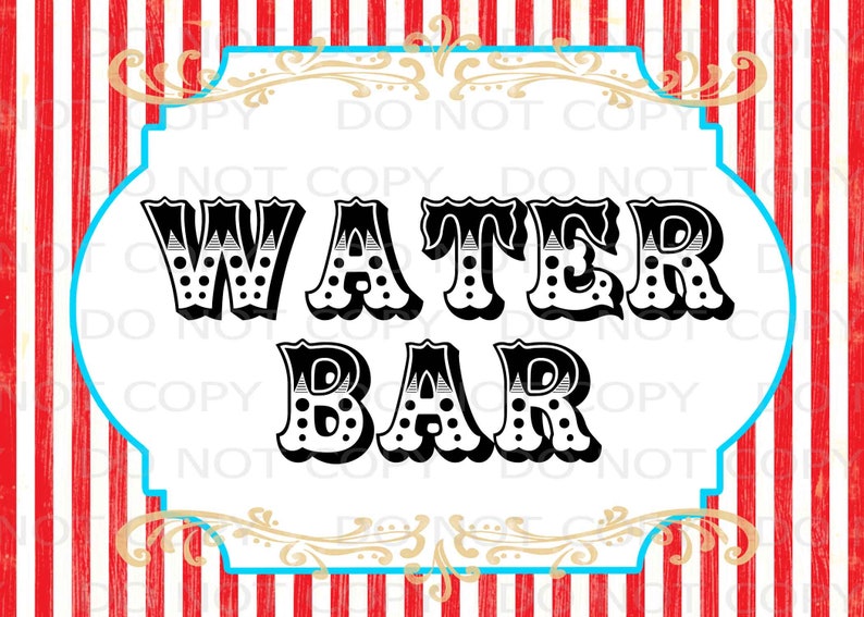 Printable DIY Vintage Circus Water Bar Sign - 5"x7" INSTANT DOWNLOAD - Etsy