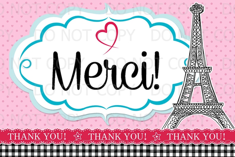 Printable Girl in Paris Merci Thank You Post Card INSTANT - Etsy