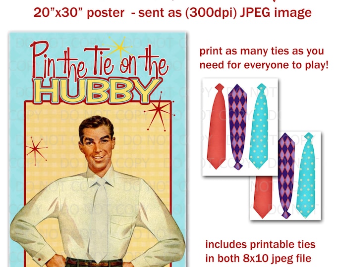 Printable DIY Pin the Tie on Hubby Retro Housewife Bridal - Etsy