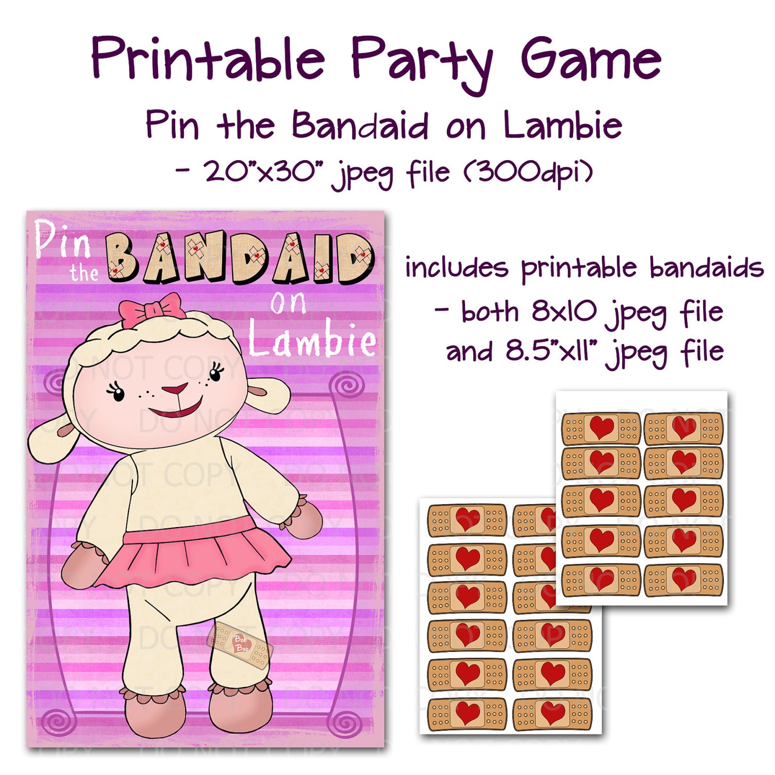 Printable DIY Pin the Bandaid on the Plush Lamb - Doc Theme Party Game ...