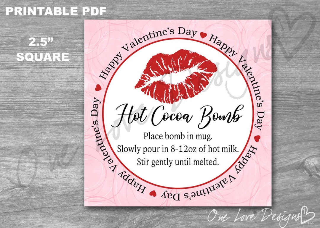 Printable Hot Cocoa Chocolate Valentine's Day Kiss Lips Heart Tags ...