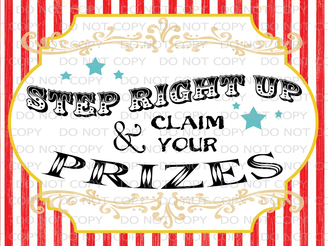 Printable DIY Vintage Circus Step Right up Prizes Sign - 24" X 18 ...