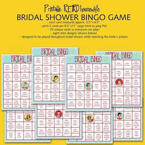 Diy Printable Retro Housewife Theme Bingo Bridal Shower Game Etsy