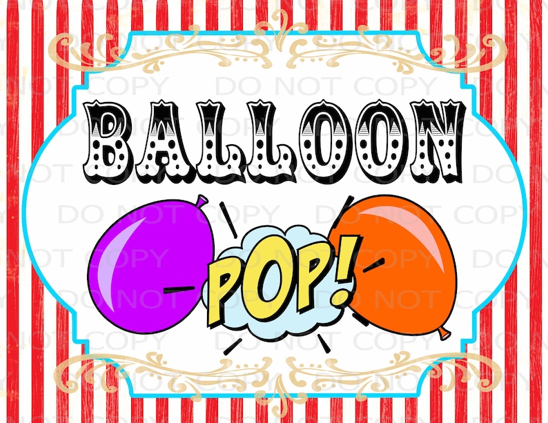 Printable DIY Vintage Circus Balloon Pop Sign 8.5 X - Etsy
