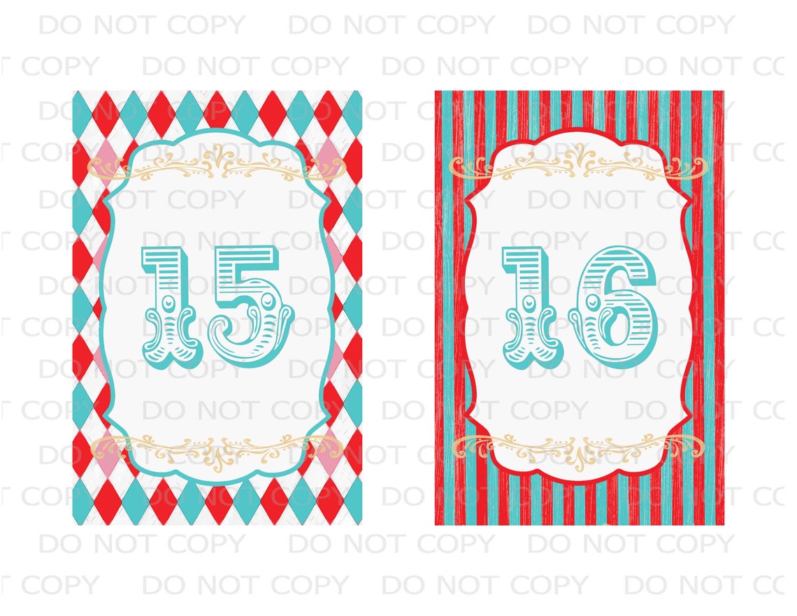 Printable Vintage Circus Table Numbers 1 Through 22 - Etsy