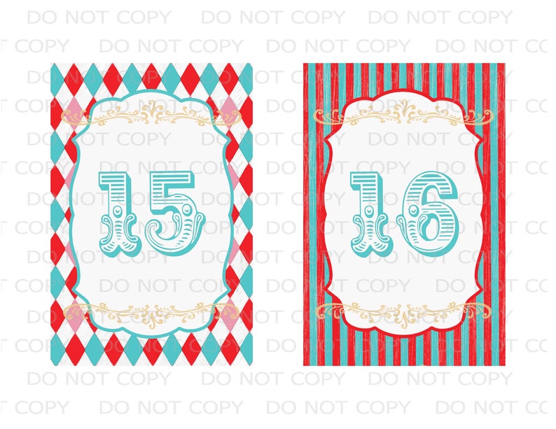 Printable Vintage Circus Table Numbers 1 Through 22 - Etsy