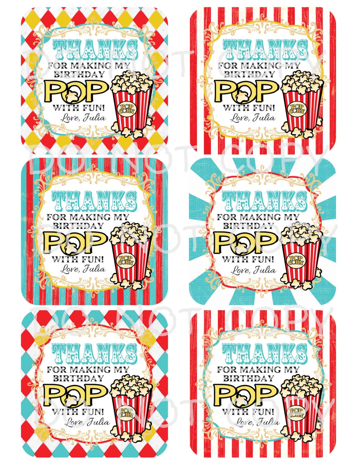 Printable DIY Personalized Circus Carnival Popcorn Theme Favor | Etsy