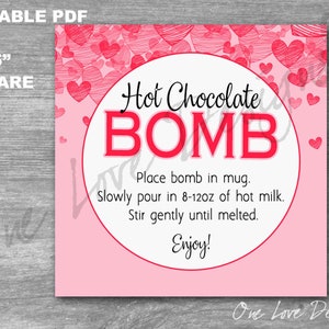 Printable Hot Cocoa Chocolate Valentine's Day Heart Tags - INSTANT ...