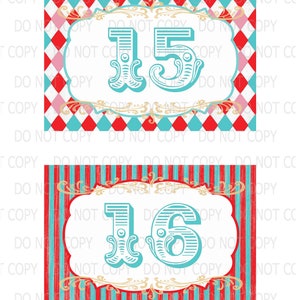 Printable Diy Vintage Circus Table Numbers 1 Through 16 - INSTANT ...