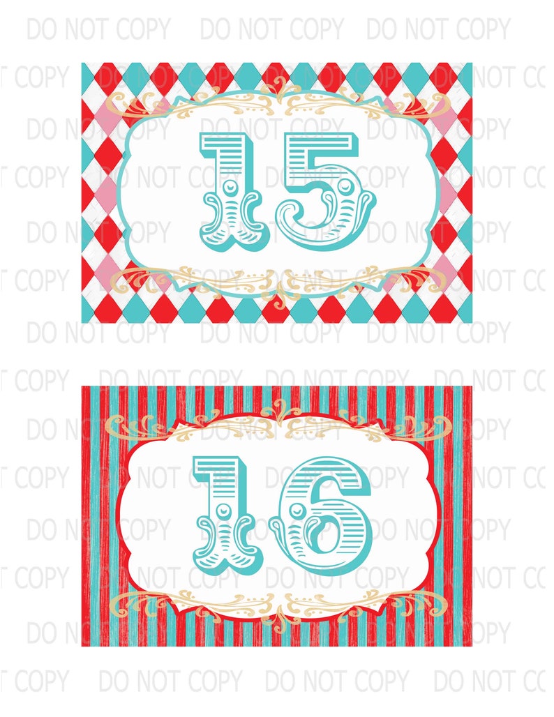 Printable Diy Vintage Circus Table Numbers 1 Through 16 - INSTANT ...