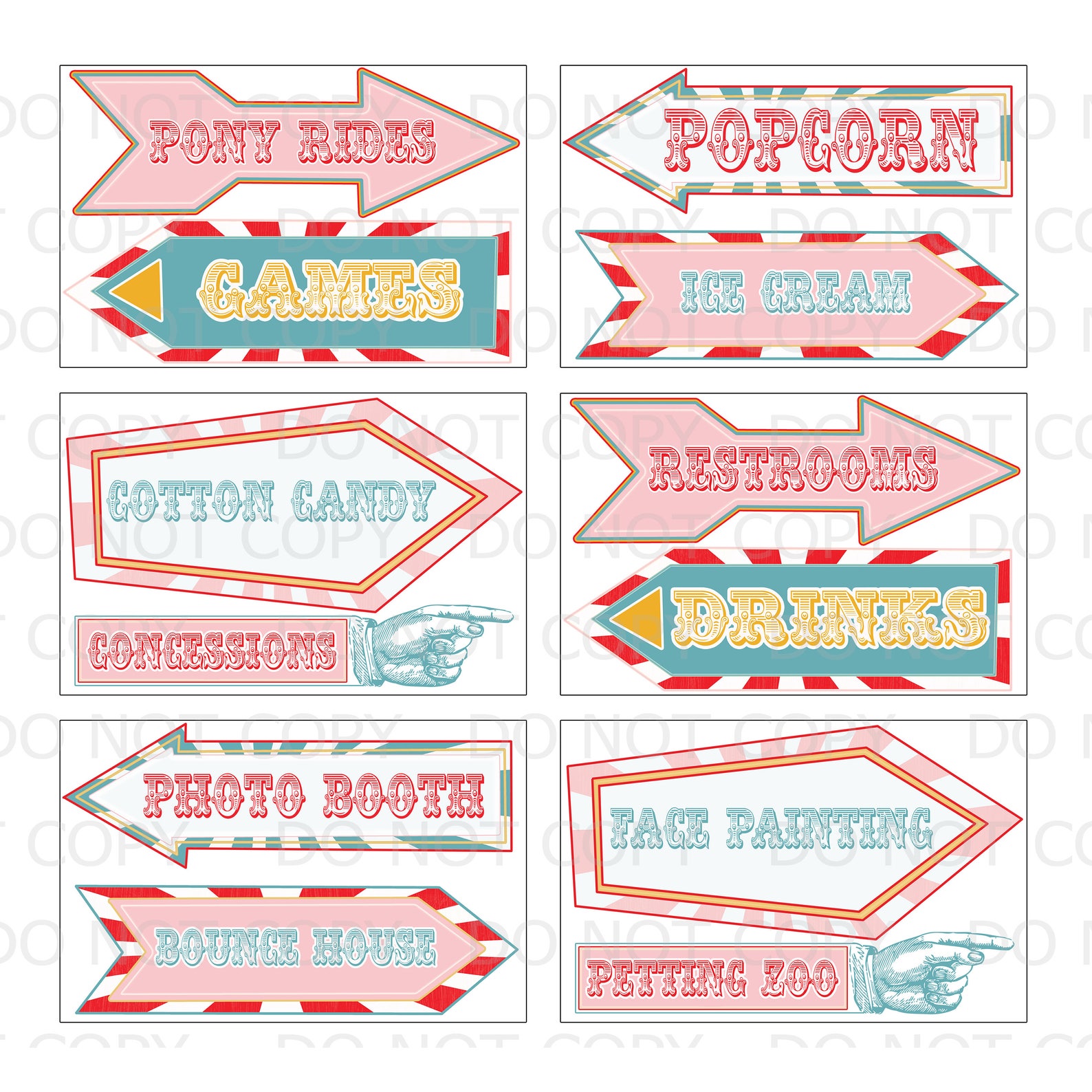 Set of 12 Printable Circus Party Sign and Arrows Prints on - Etsy